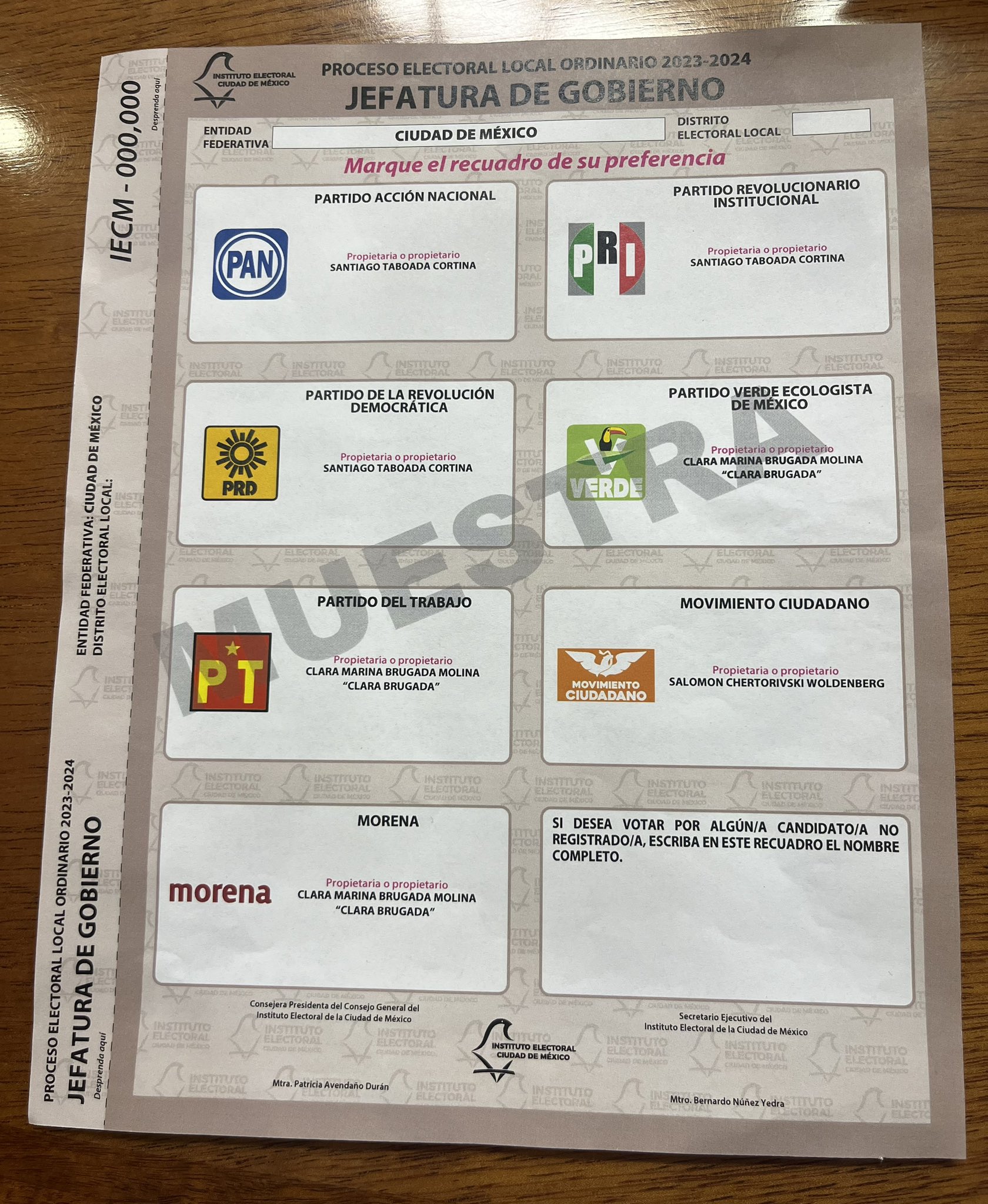 Así será la boleta electoral para elegir a la jefa o jefe de Gobierno ...